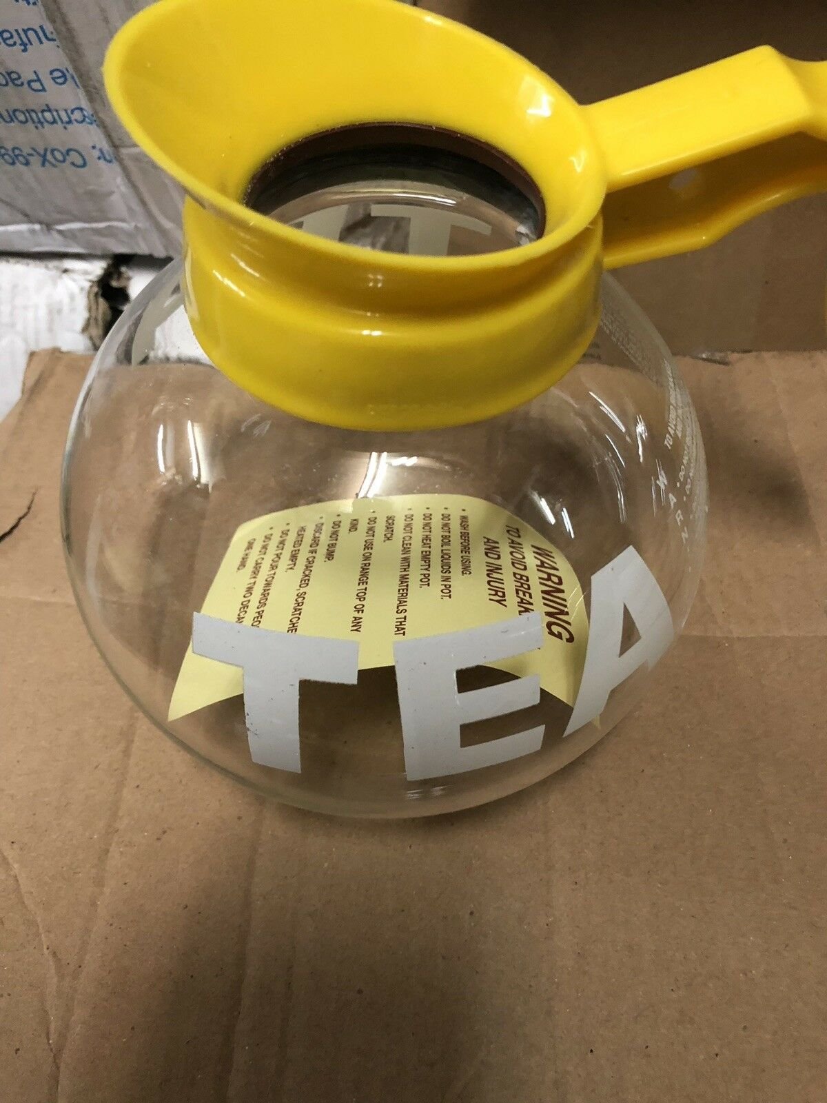 US Foods Tea Glass Pot Decanter Drip Proof - 12 cup 64 oz Yellow Handle ...